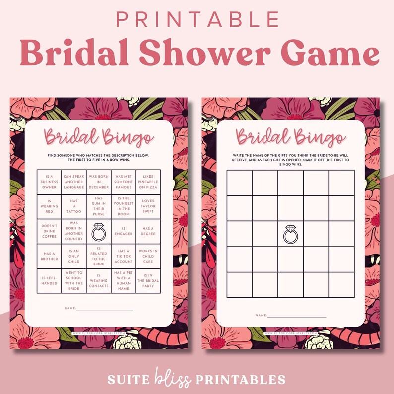 Bridal Bingo Game | Printable Bachelorette Party Games & Bridal Shower ...