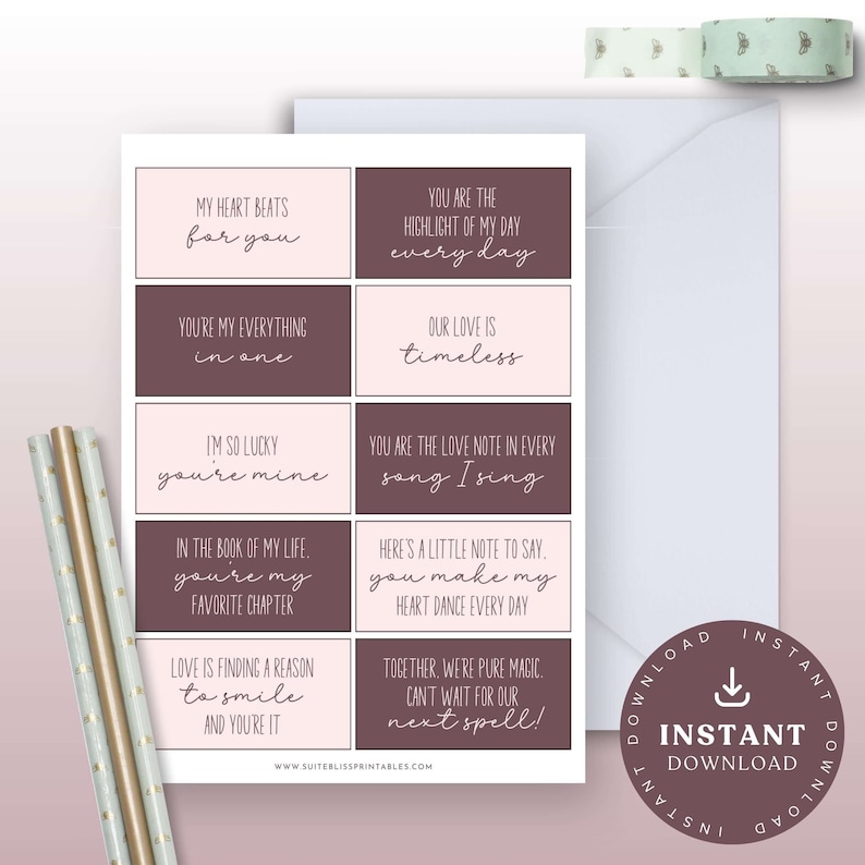 Printable Love Notes for Couples: Romantic Lunchbox Notes (PDF) - Etsy