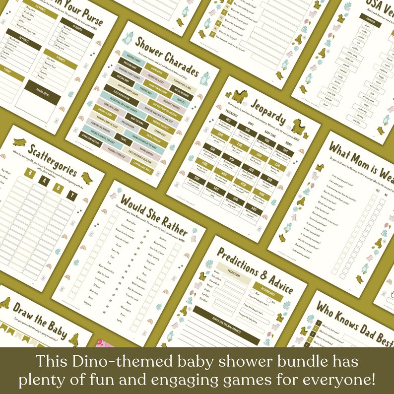 Dinosaur Baby Shower Games Bundle. 46 Printable Couples Baby Shower ...