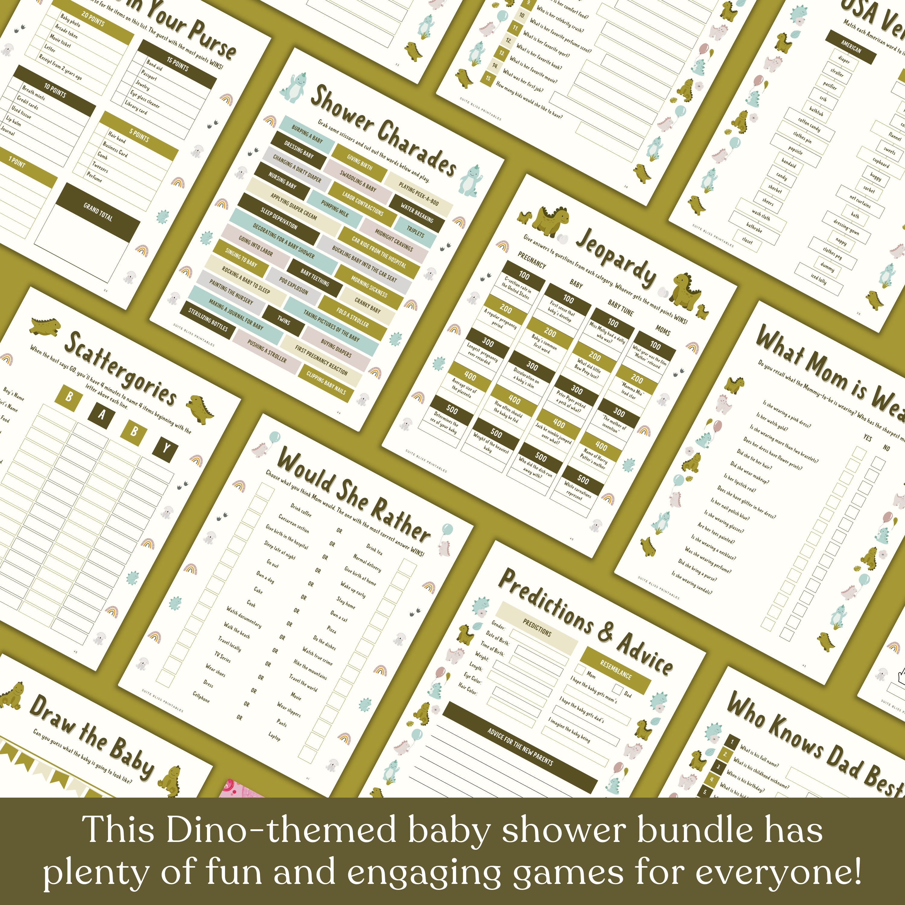 Dinosaur Baby Shower Games Bundle. 46 Printable Couples Baby Shower ...