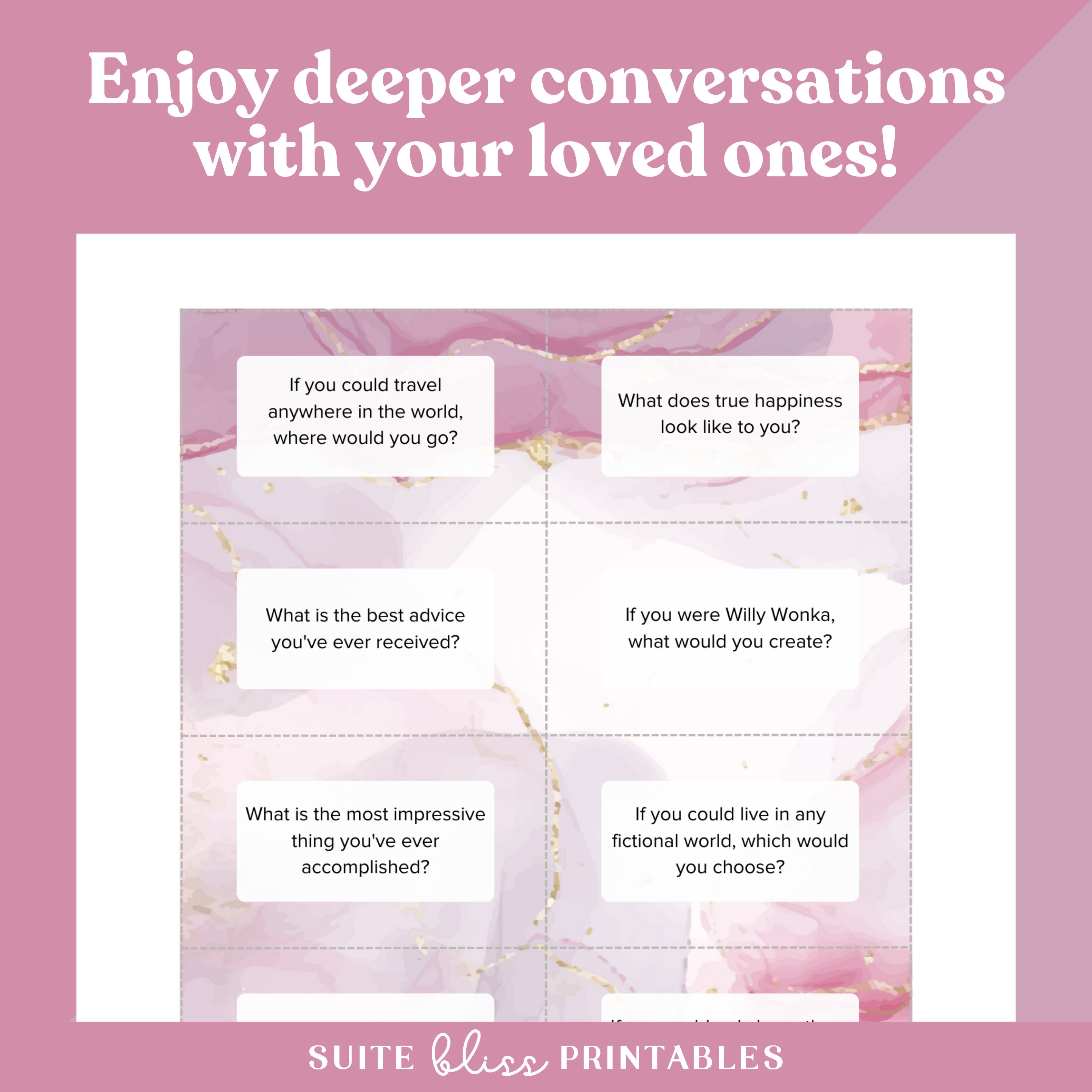 Family Conversation Starter Cards: Table Topics Game (digital Download ...