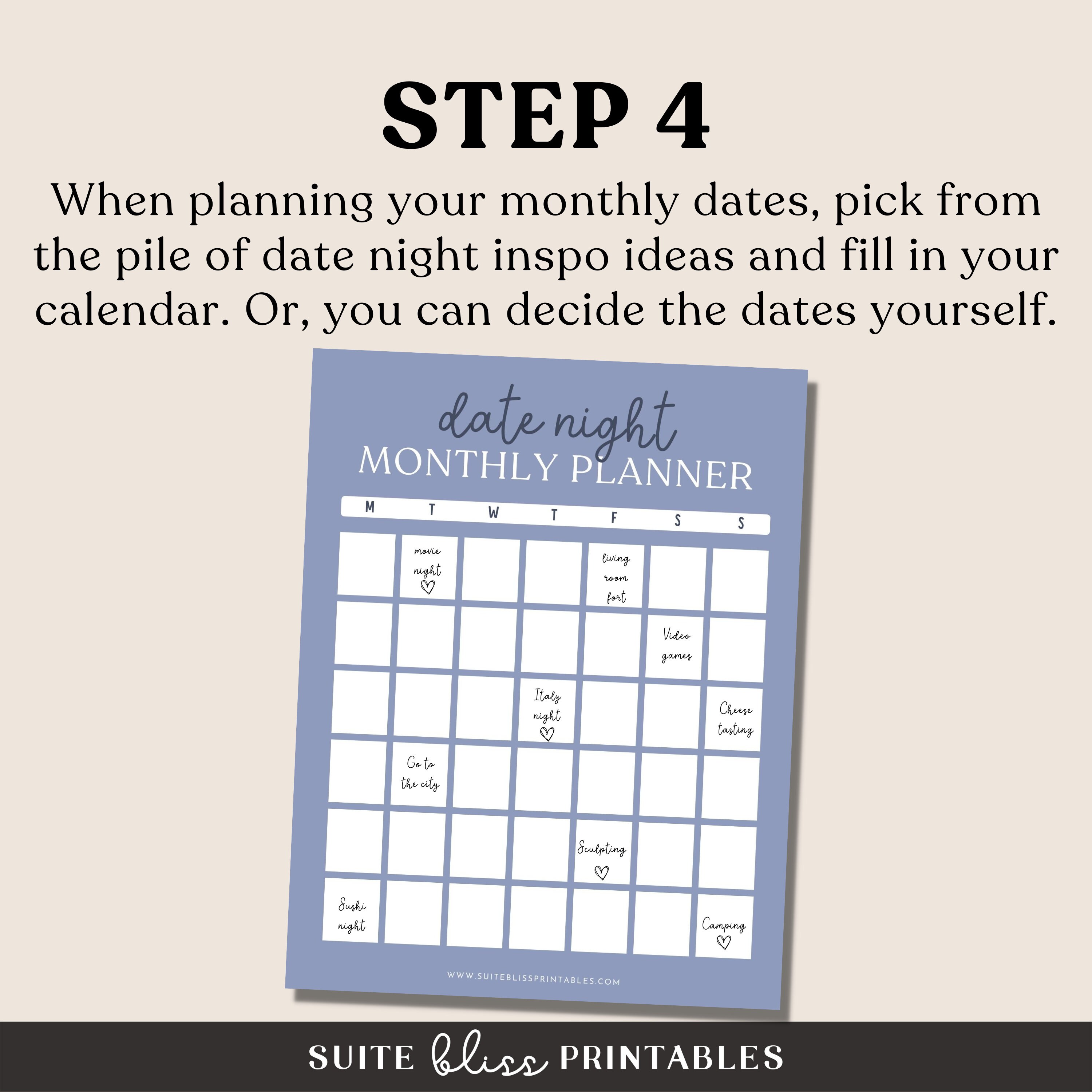 Printable Date Night Planner: Monthly Calendar With Date Ideas (digital ...