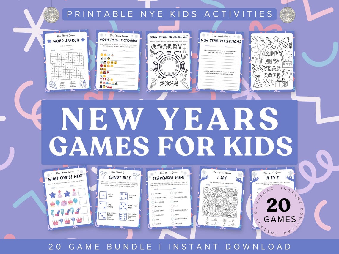 New Years Games Printable for Kids | 20 New Years Eve Games | Kids New ...
