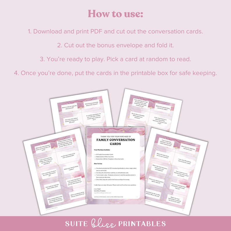 Family Conversation Starter Cards: Table Topics Game (digital Download ...