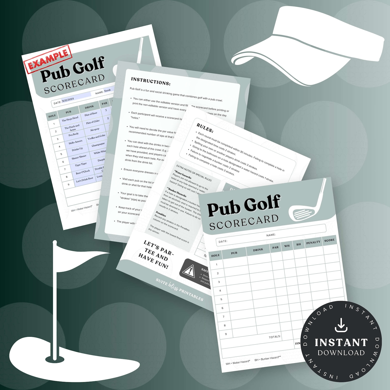 Pub Golf Scorecard Template: Editable Bar Crawl Drinking Game (digital ...