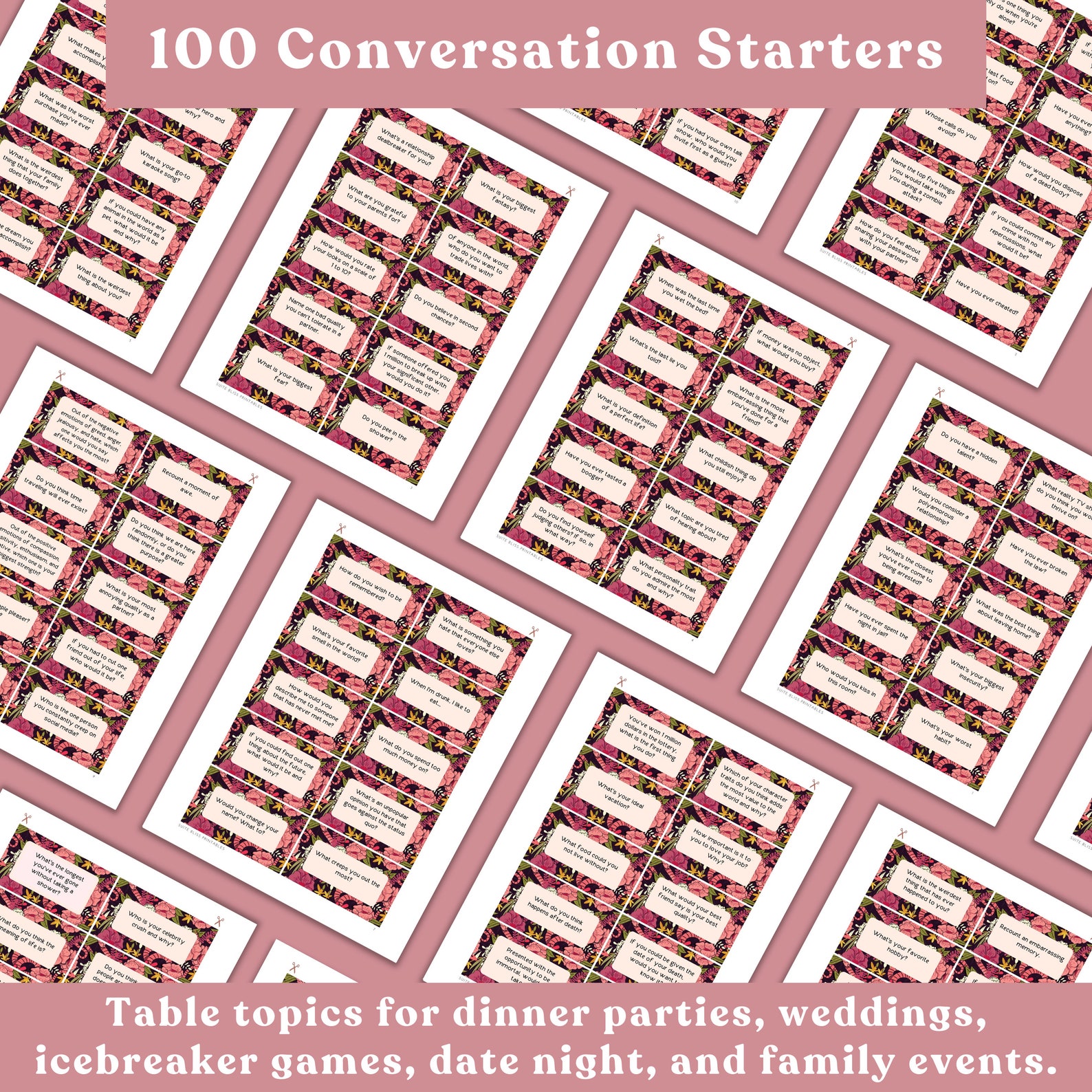 Printable Boho Conversation Starter Cards: 100 Epic Chat Prompts (PDF ...