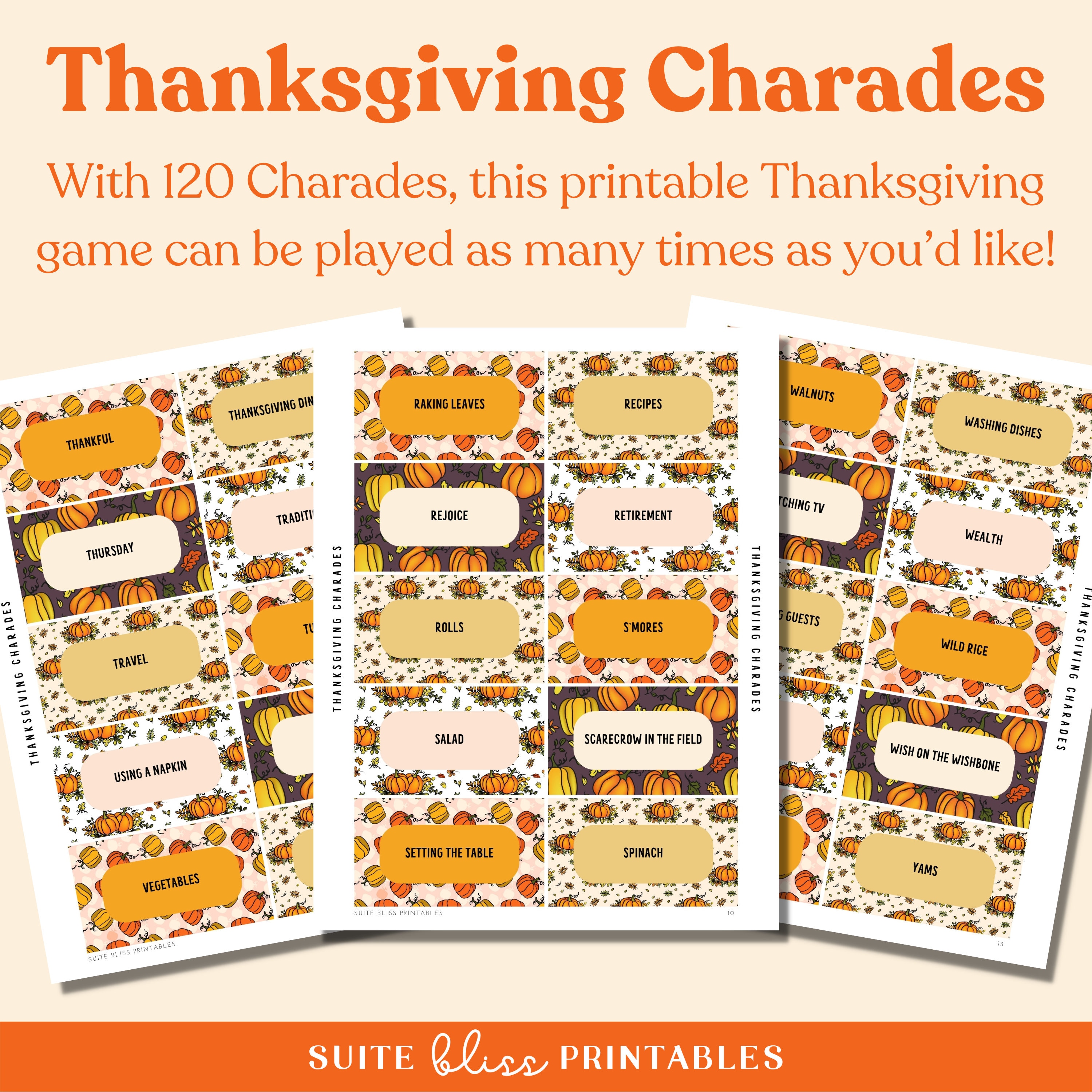 120 Thanksgiving Charades. Thanksgiving Printable Game. Thanksgiving ...