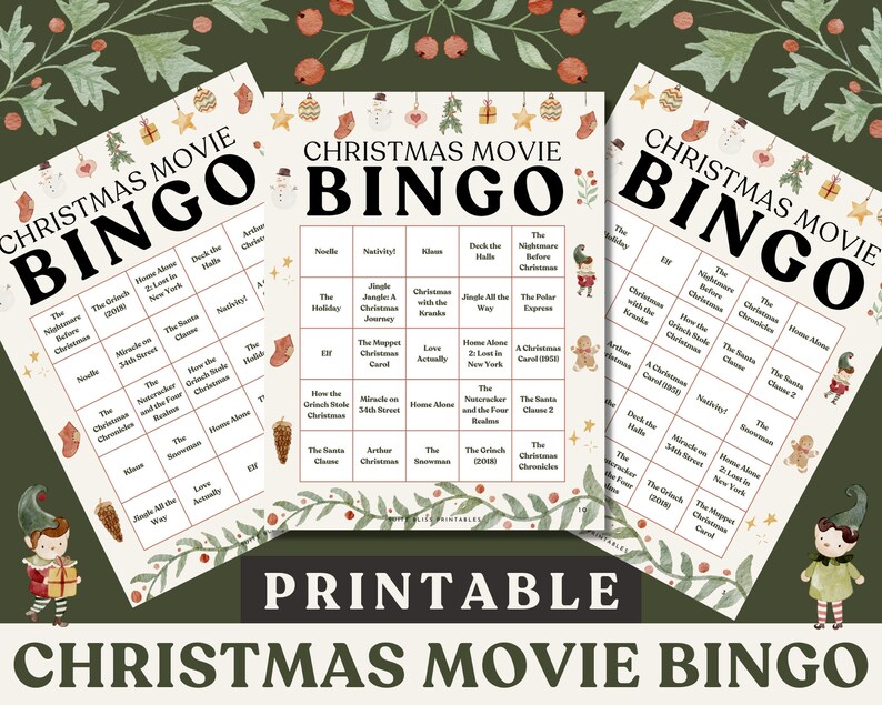 Printable Christmas Movie Bingo Game. Bingo Christmas Games - Etsy