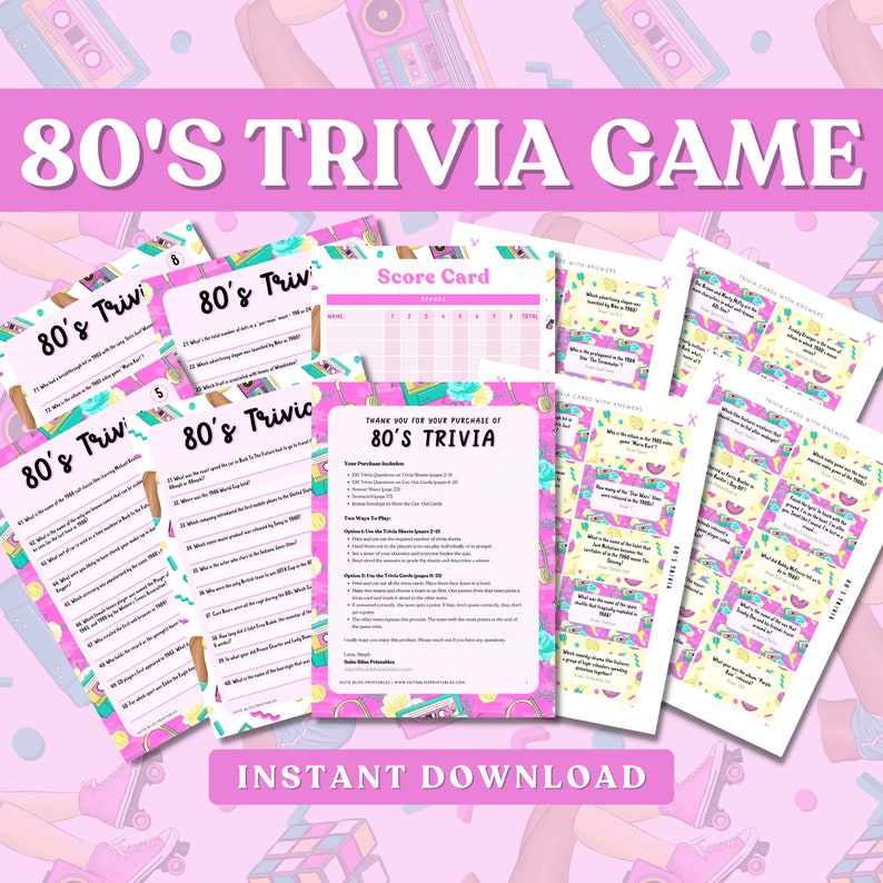 Printable 80s Trivia Game. 100 Trivia Questions for an 80s Trivia Night ...
