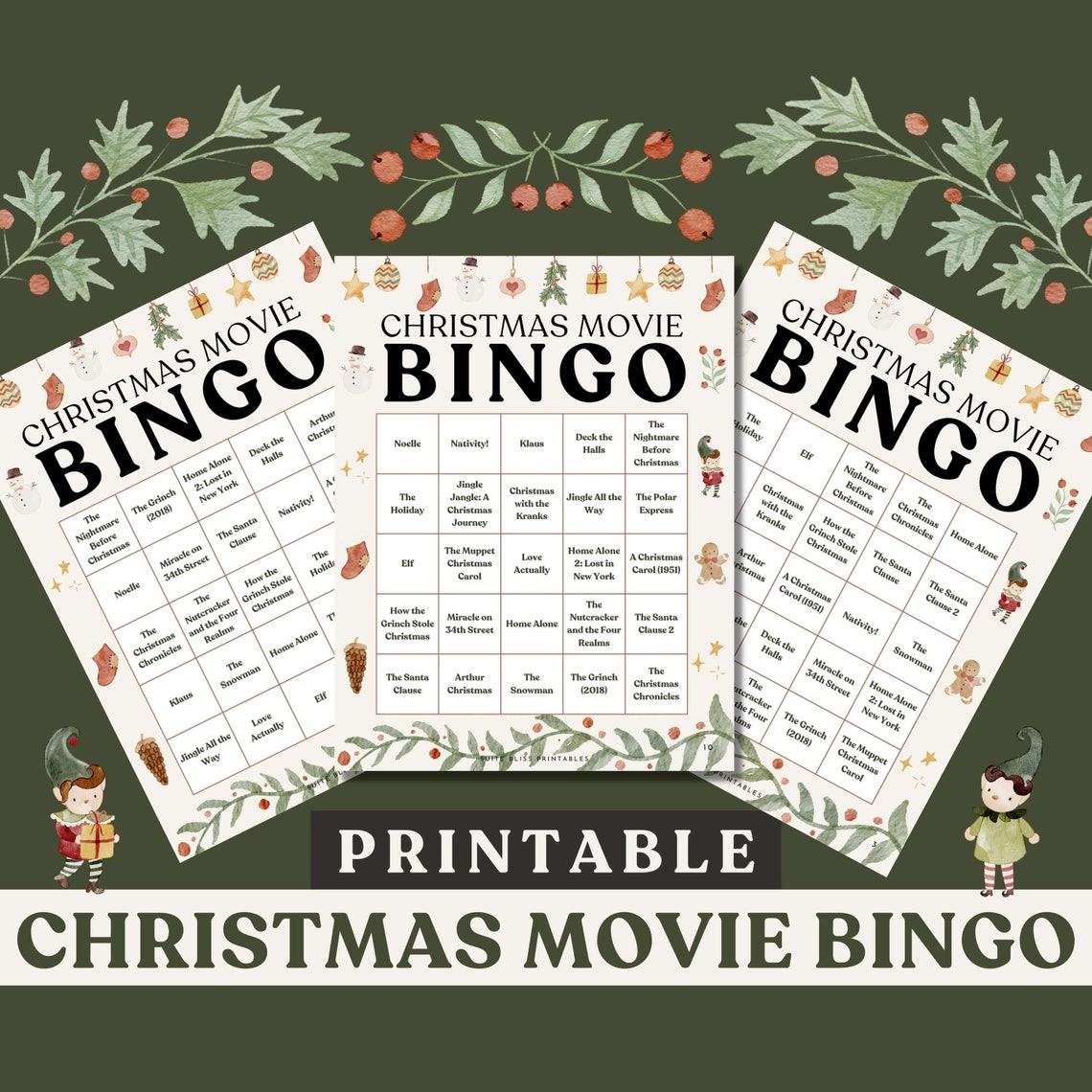 Printable Christmas Movie Bingo Game. Bingo Christmas Games for Family ...