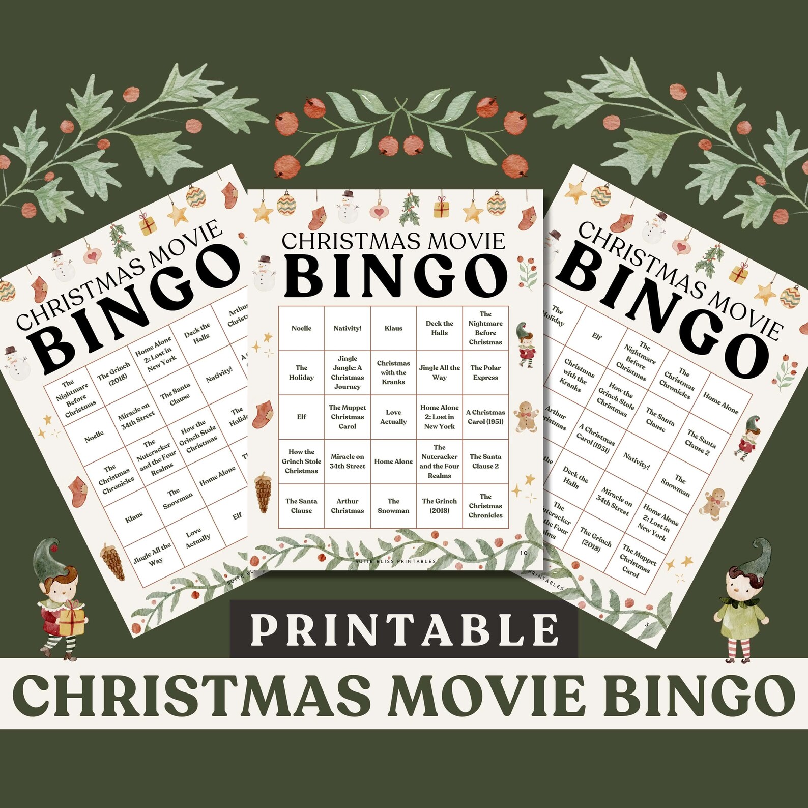 Printable Christmas Movie Bingo Game. Bingo Christmas Games for Family ...