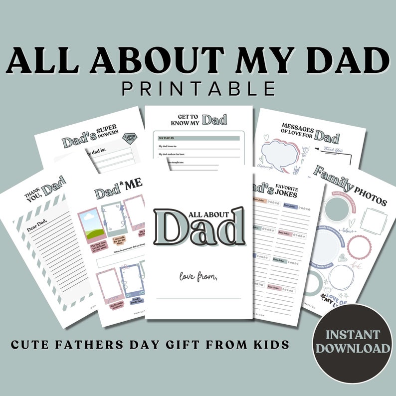 All About My Dad Printable, Cute Fathers Day Gift. All About Dad Gift ...