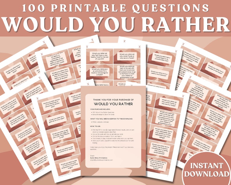 Printable Would You Rather Game. 100 Funny Would You Rather - Etsy