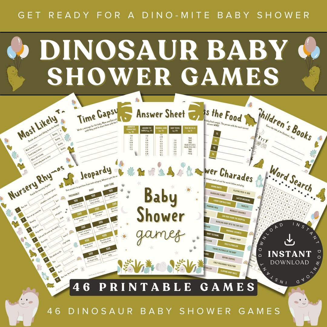 Dinosaur Baby Shower Games Bundle. 46 Printable Couples Baby Shower ...