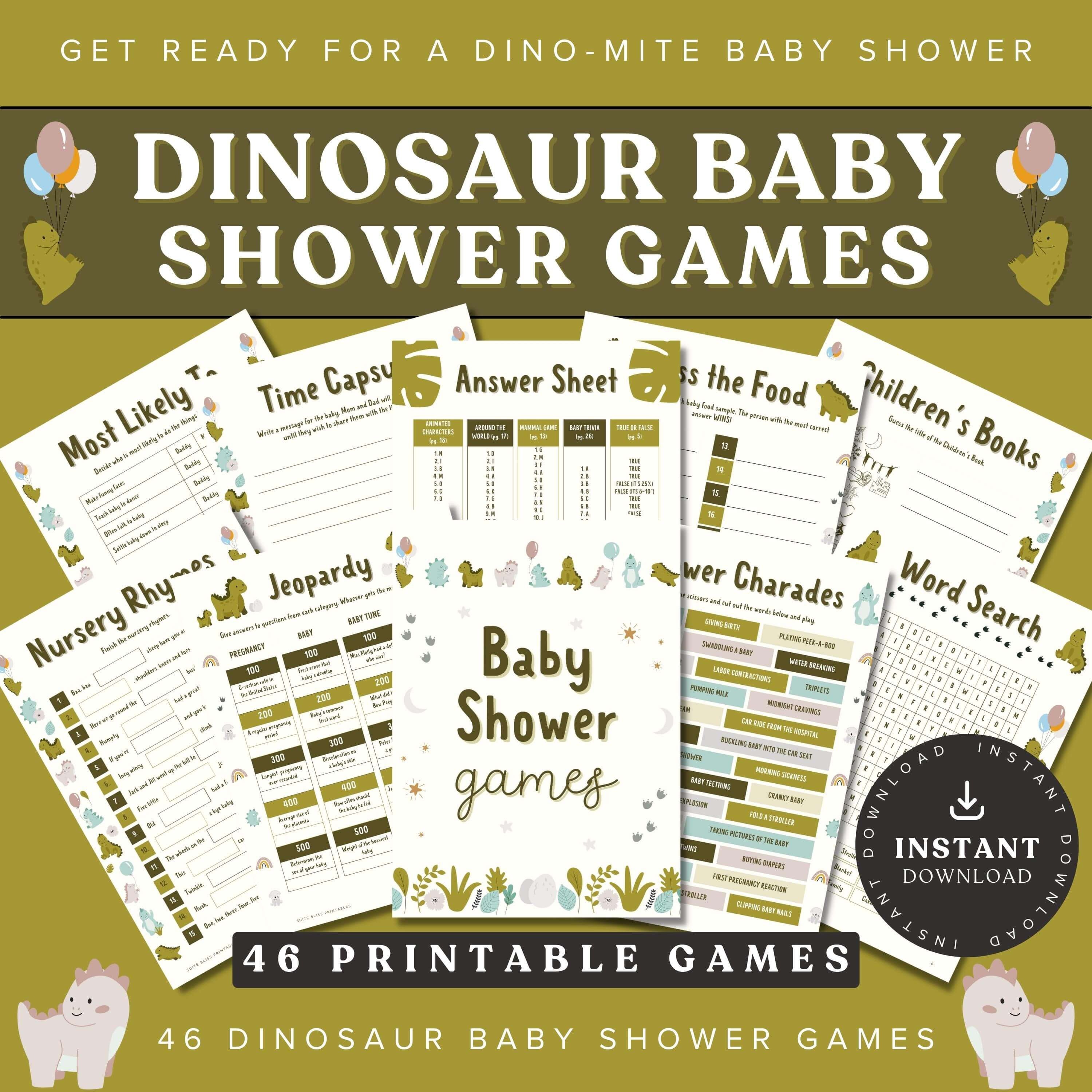 Dinosaur Baby Shower Games Bundle. 46 Printable Couples Baby Shower ...