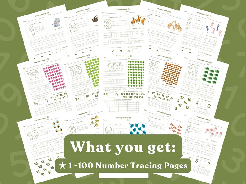 Number Tracing 1-100: Kindergarten Printable Worksheet (PDF) - Etsy