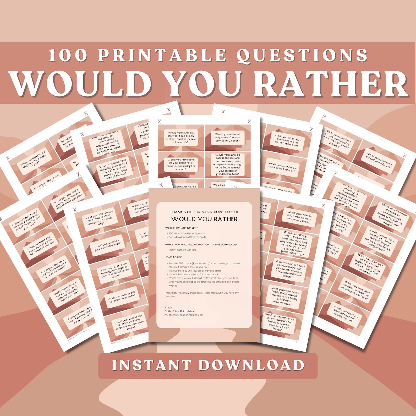 Printable Would You Rather Game. 100 Funny Would You Rather Questions ...