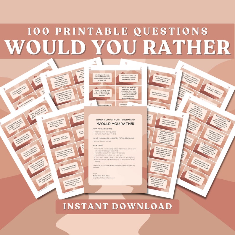 Printable Would You Rather Game. 100 Funny Would You Rather Questions ...