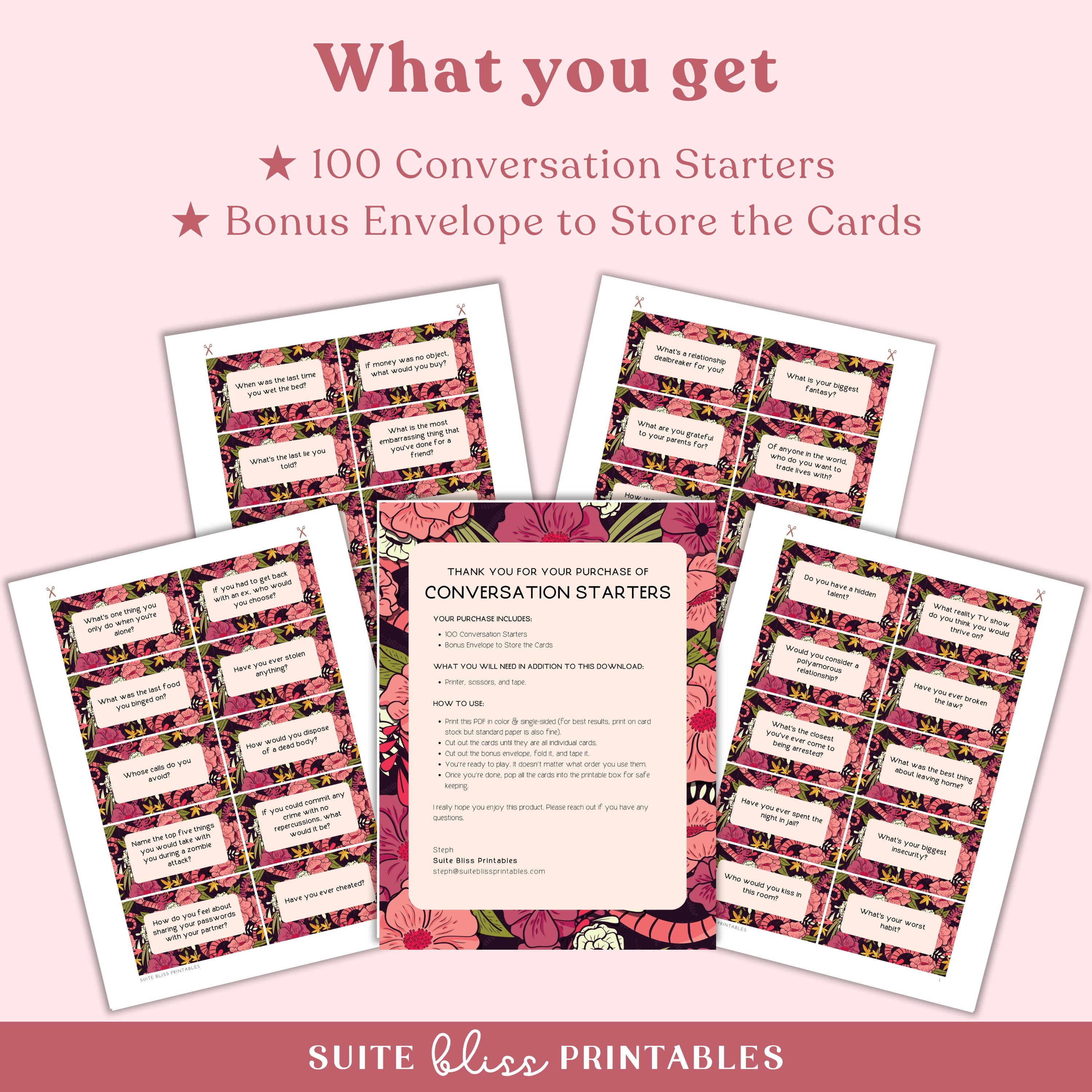 Printable Boho Conversation Starter Cards: 100 Epic Chat Prompts (PDF ...