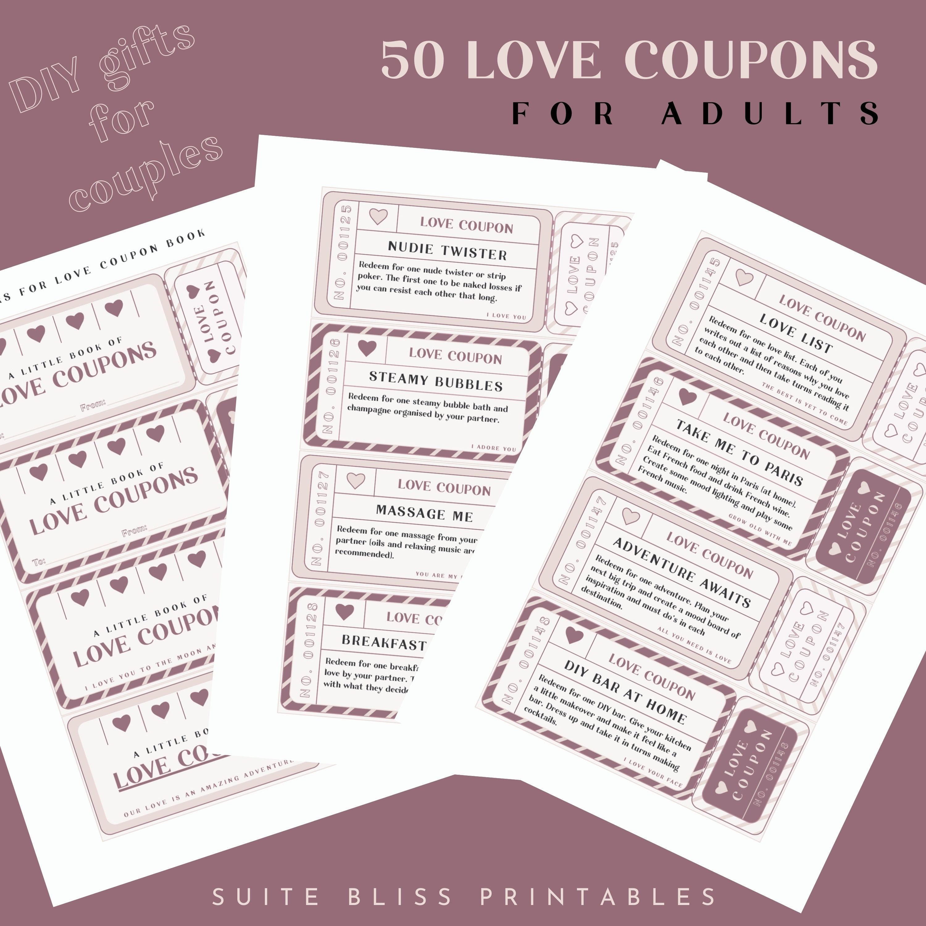 Printable Love Coupons. 50 Coupons/naughty Coupon Book. Perfect as ...