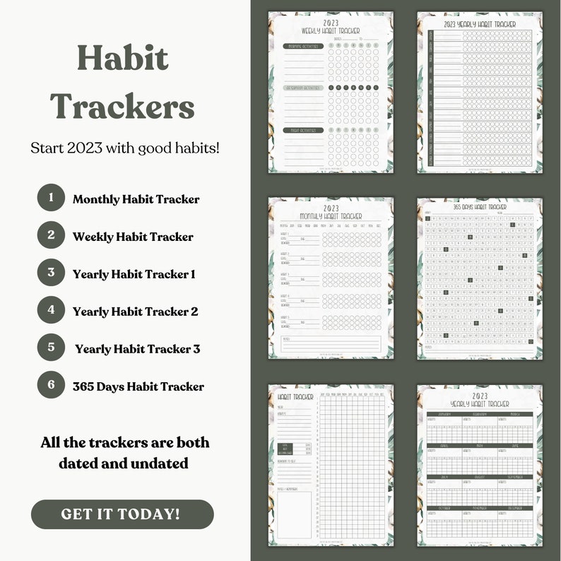 6 Habit Tracker Printables. Yearly Habit Tracker, Monthly Habit Tracker ...