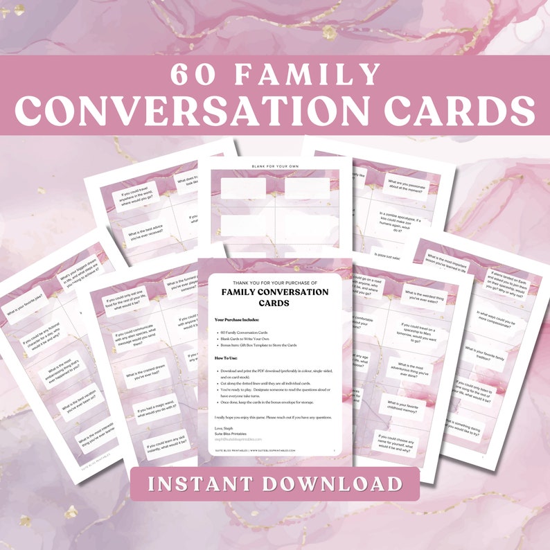 Family Conversation Starter Cards: Table Topics Game (digital Download ...