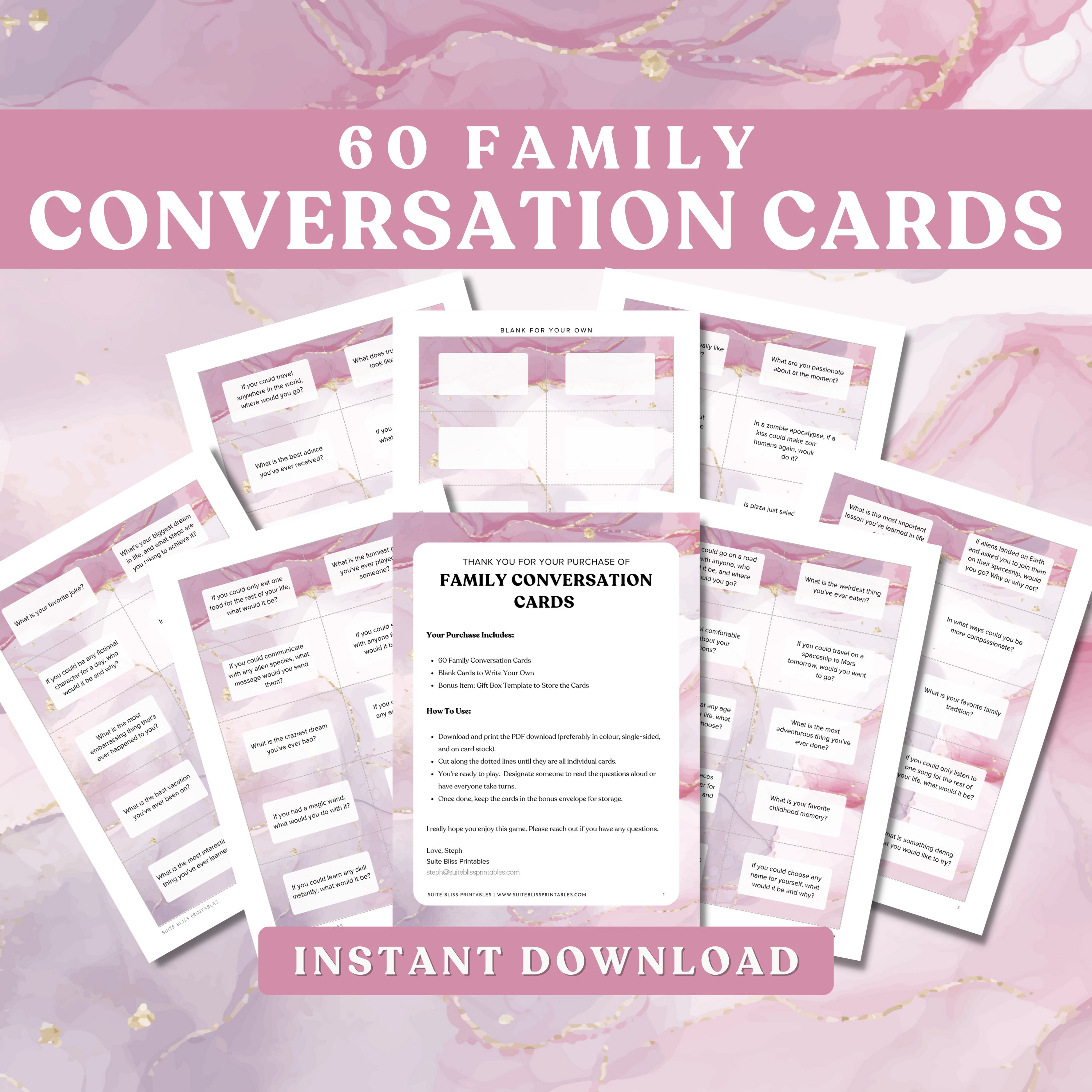 Family Conversation Starter Cards: Table Topics Game (digital Download ...