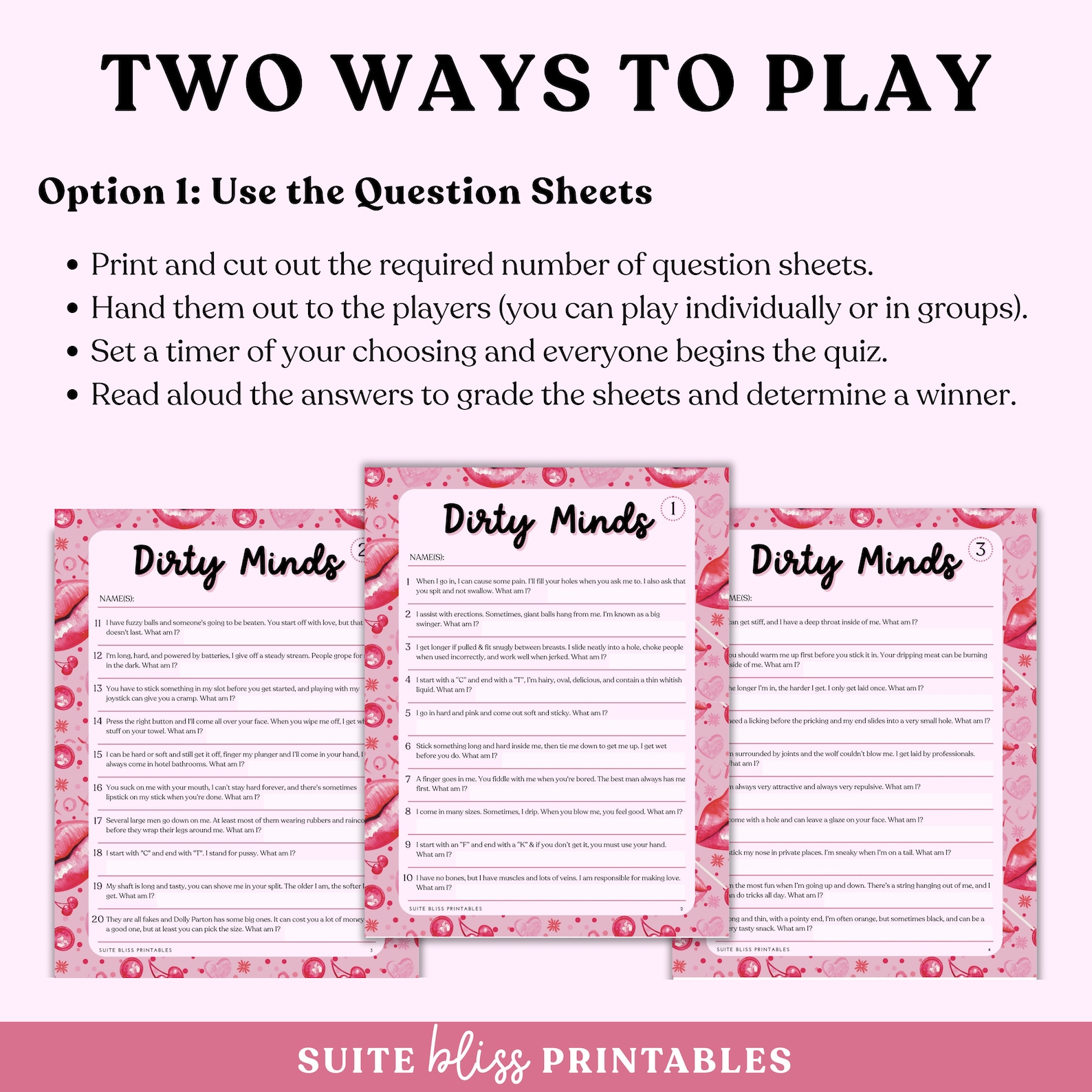 Dirty Minds Game. 50 Printable Dirty Minds Riddles for Epic Hen Party ...