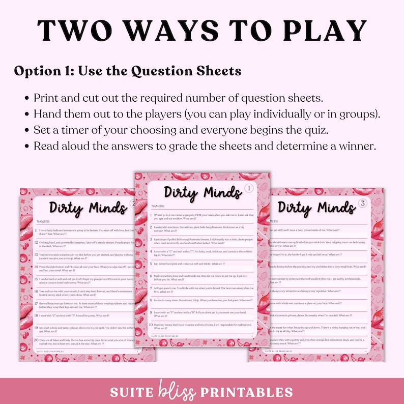 Dirty Minds Game: Risqué Adult Riddles (printable) - Etsy Australia
