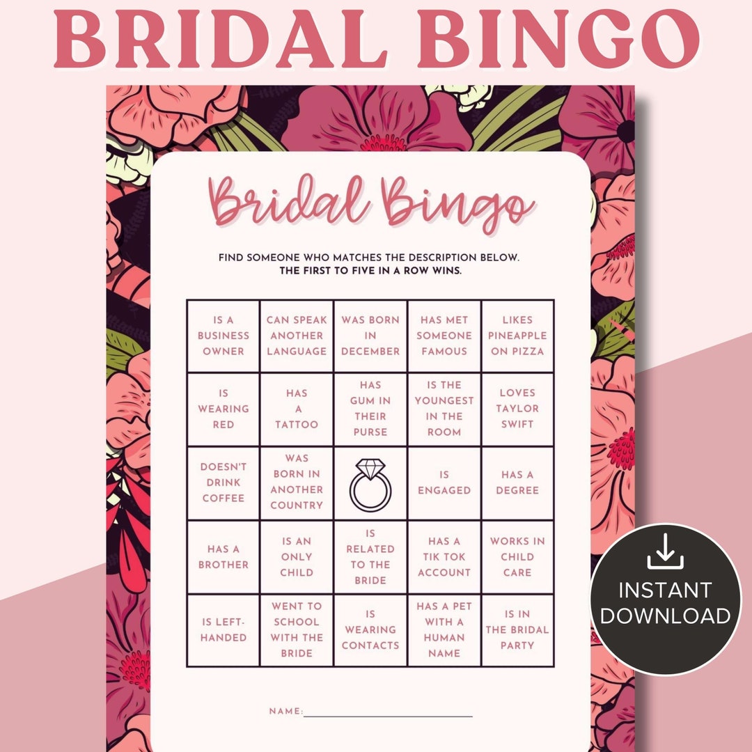 Bridal Bingo Game | Printable Bachelorette Party Games & Bridal Shower ...