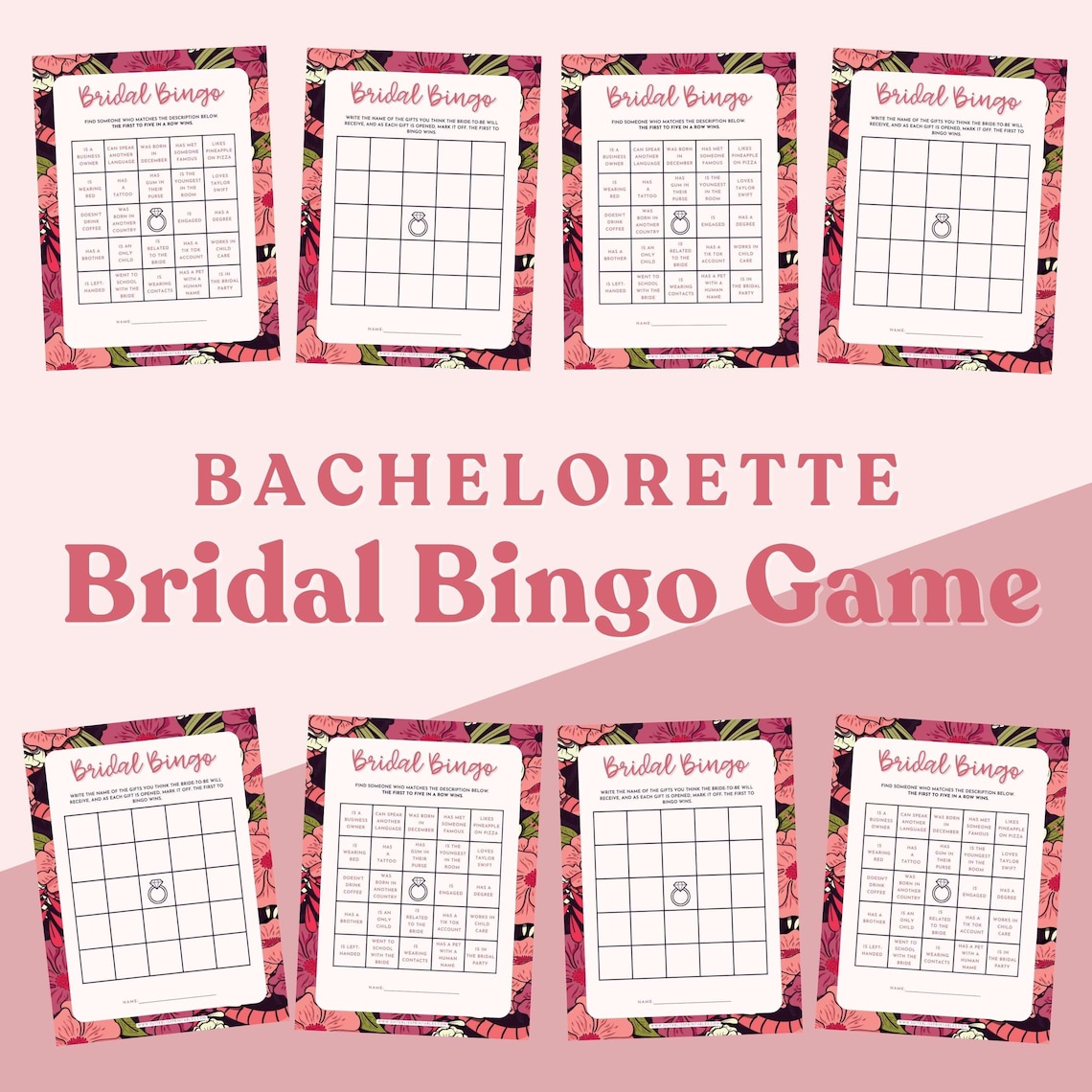 Bridal Bingo Game Printable Bachelorette Party Games & Bridal Shower ...