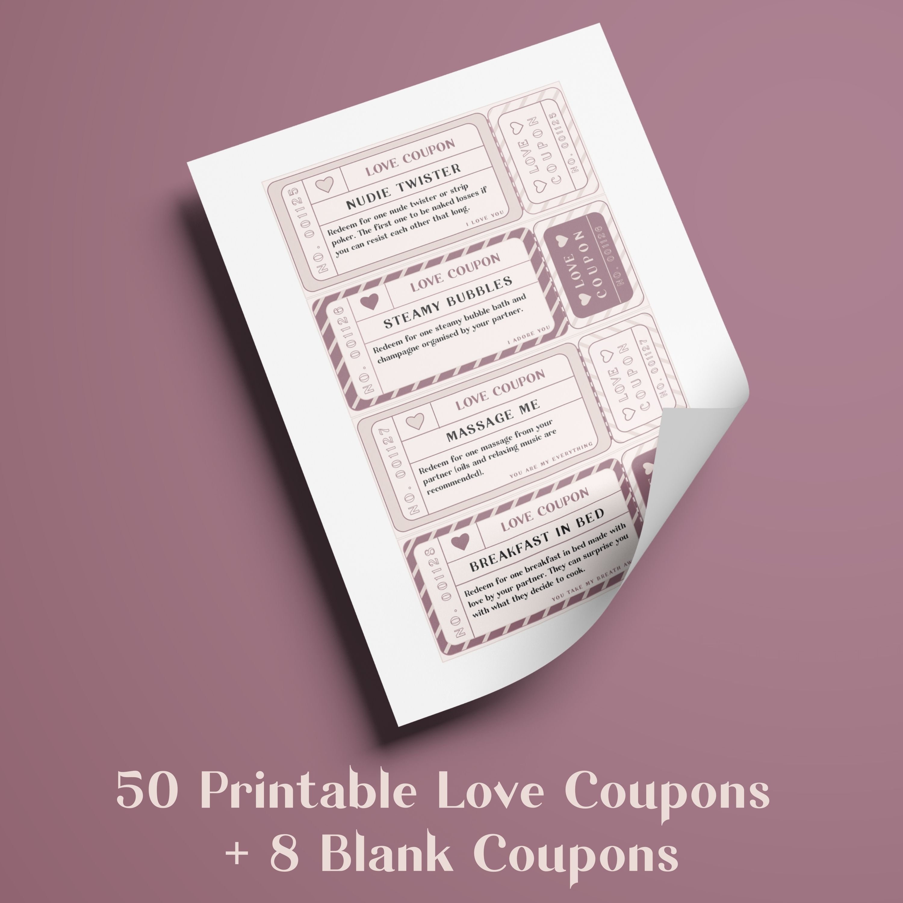 Printable Love Coupons. 50 Coupons/naughty Coupon Book. Perfect as ...
