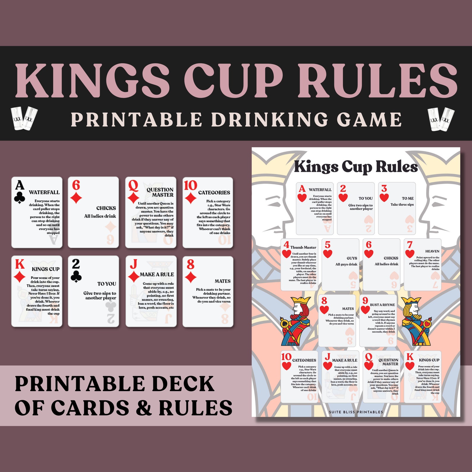 Kings Cup Rules Playing Cards Printable Drinking Games For Parties Kings Cup Rules Playing Cards Printable Drinking Games For Parties