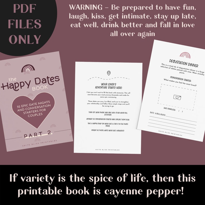 Printable Date Night Ideas Book (PART 2) - 52 Date Ideas for You & Your ...