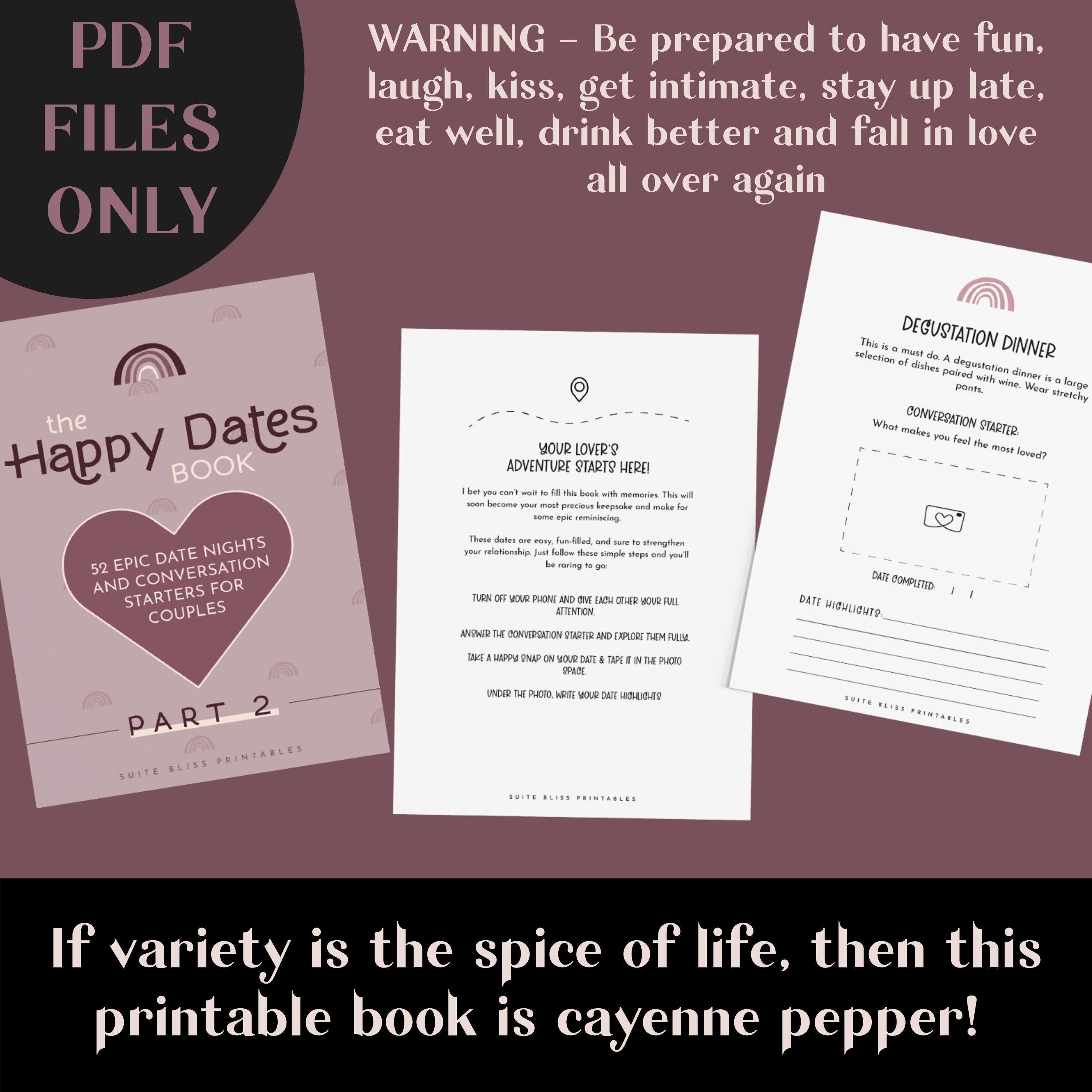 Printable Date Night Ideas Book PART 2 52 Date Ideas for You & Your Boo ...