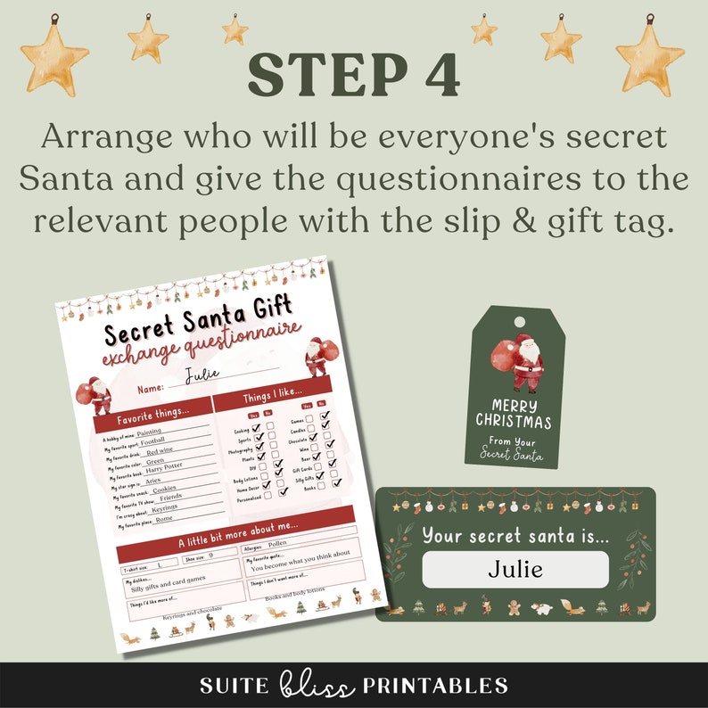 Secret Santa Questionnaire Printable. Christmas Gift Exchange Games for ...