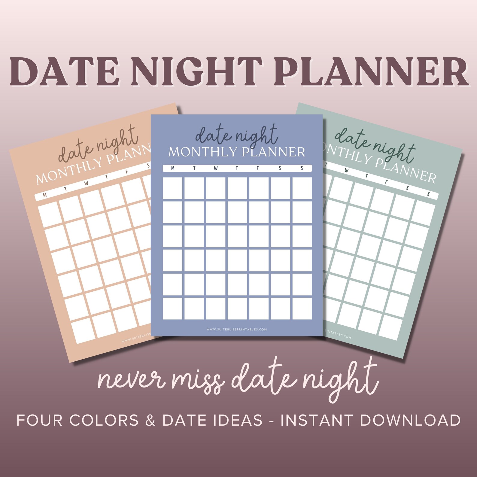 Printable Date Night Planner: Monthly Calendar With Date Ideas (digital ...
