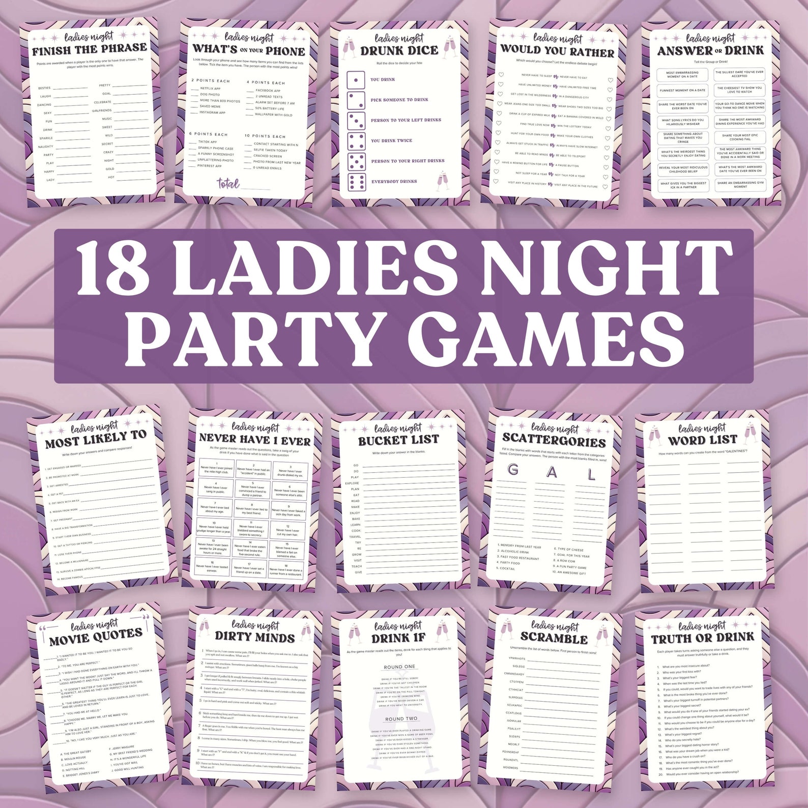 Printable Ladies Night Games 18 Game Bundles Ladies Night Party Games ...
