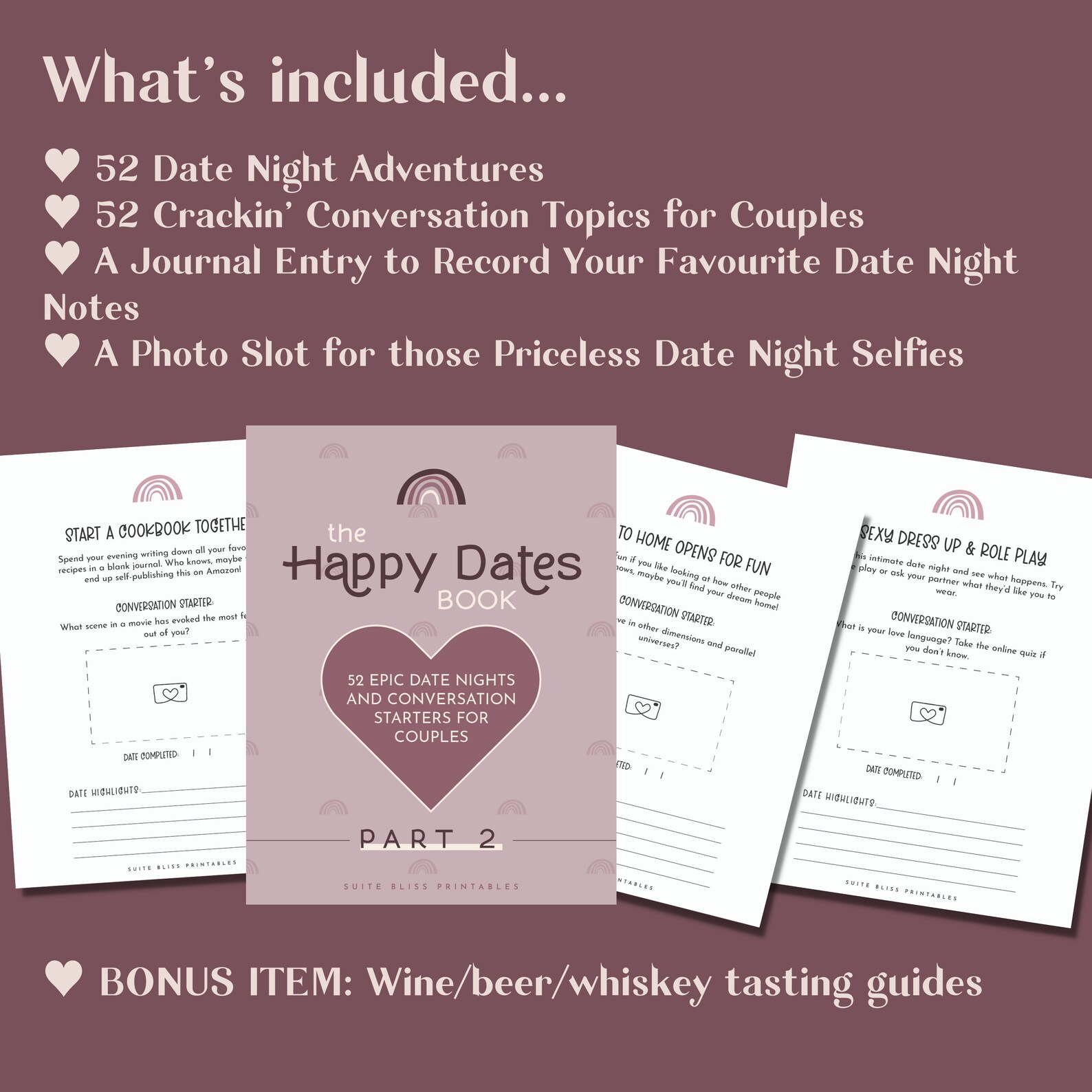 Printable Date Night Ideas Book (part 2): 52 Date Adventures (PDF) - Etsy
