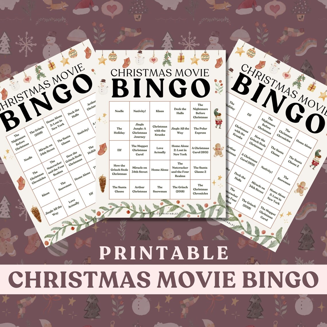Printable Christmas Movie Bingo Game: Family Holiday Activity (PDF) - Etsy