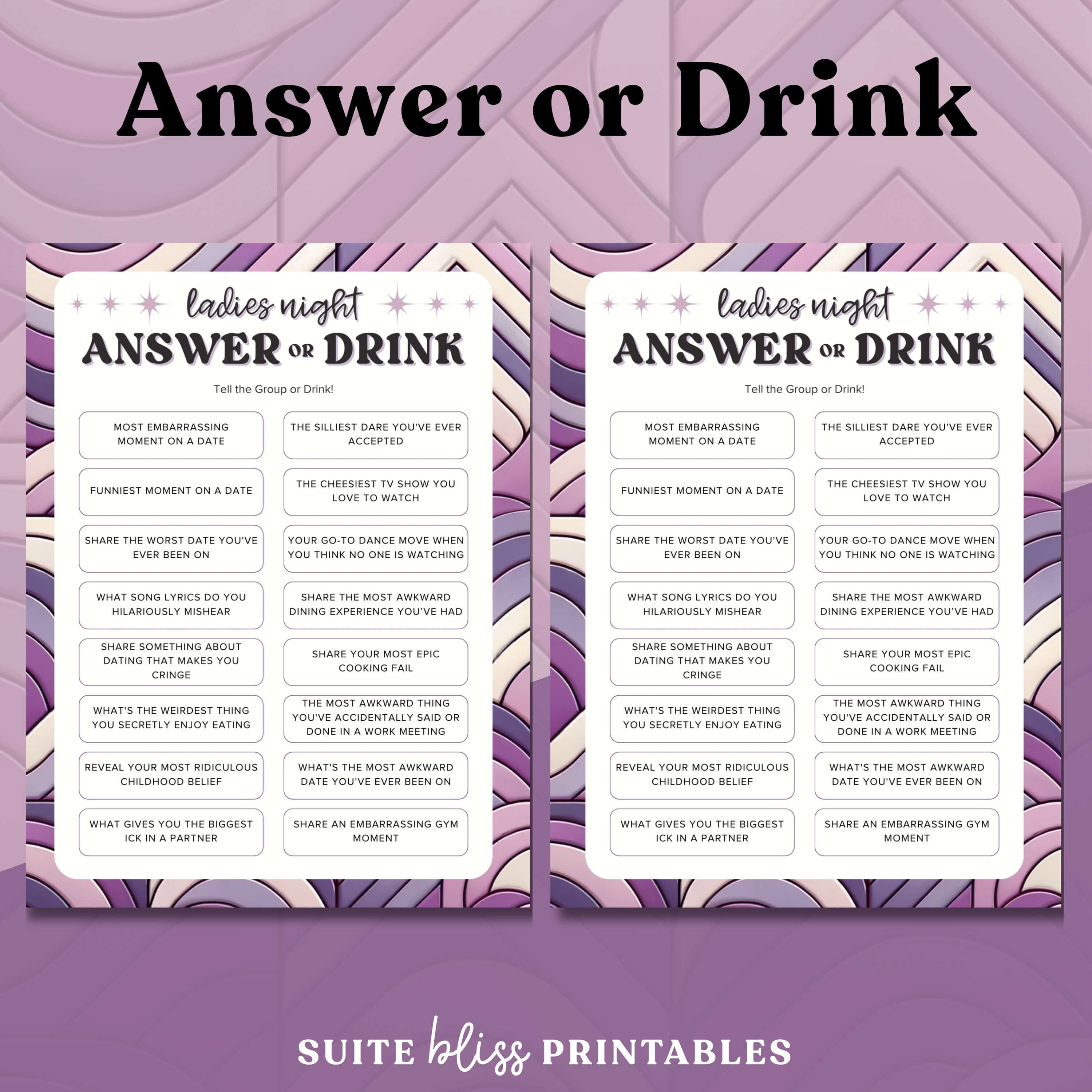 Ladies Night Answer or Drink Game: Printable Party Fun (PDF) - Etsy