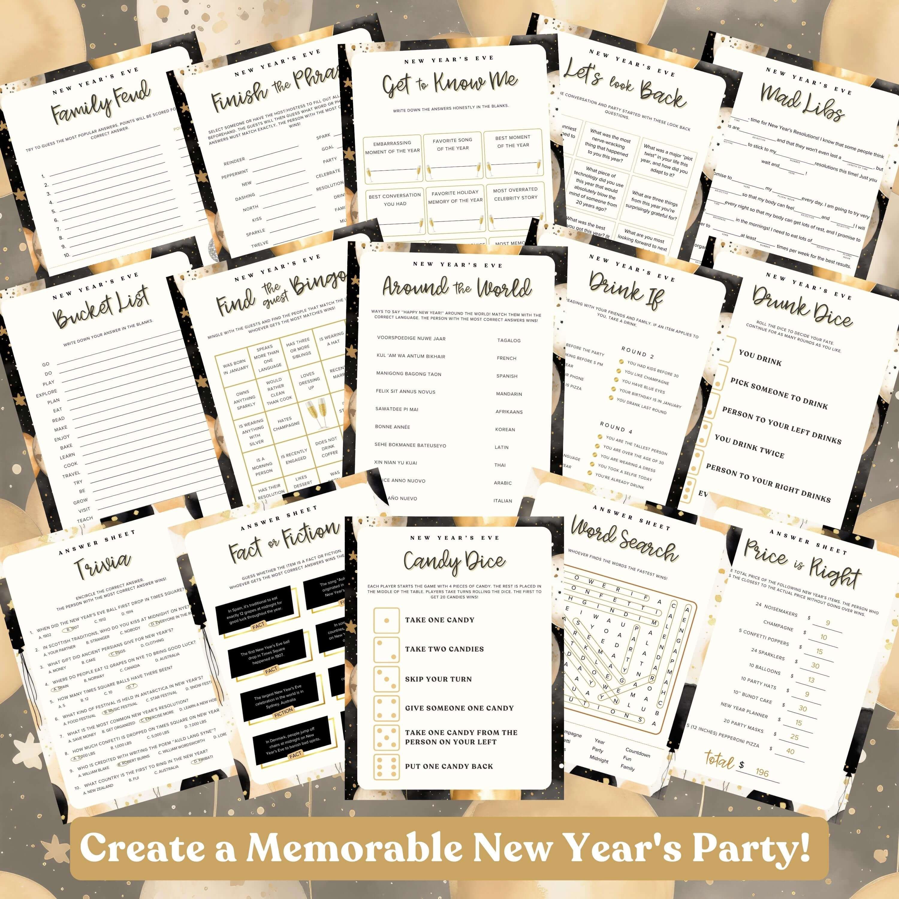 New Years Games Printable for Adults | New Years Eve Game Night | New ...