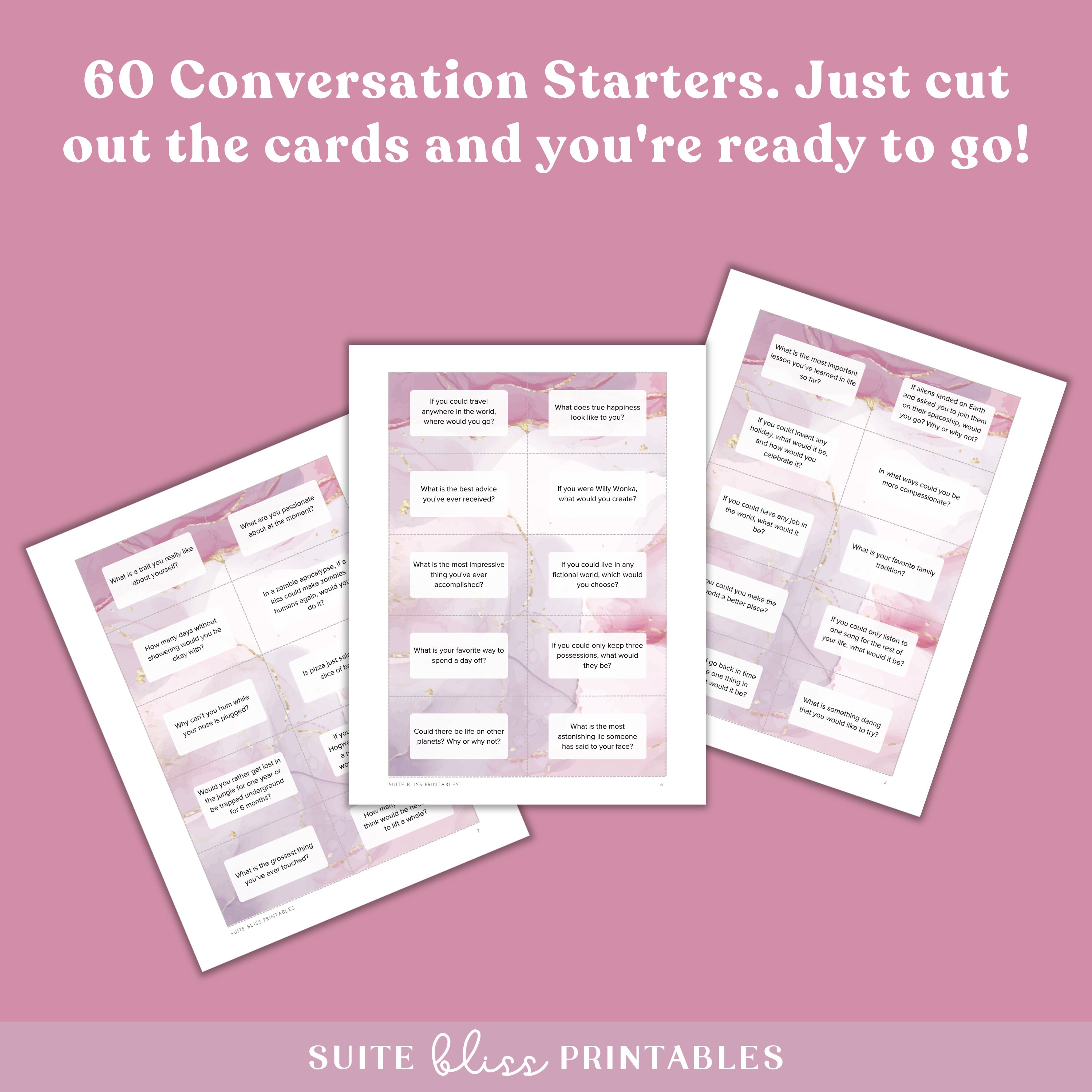 Family Conversation Starter Cards: Table Topics Game (digital Download ...