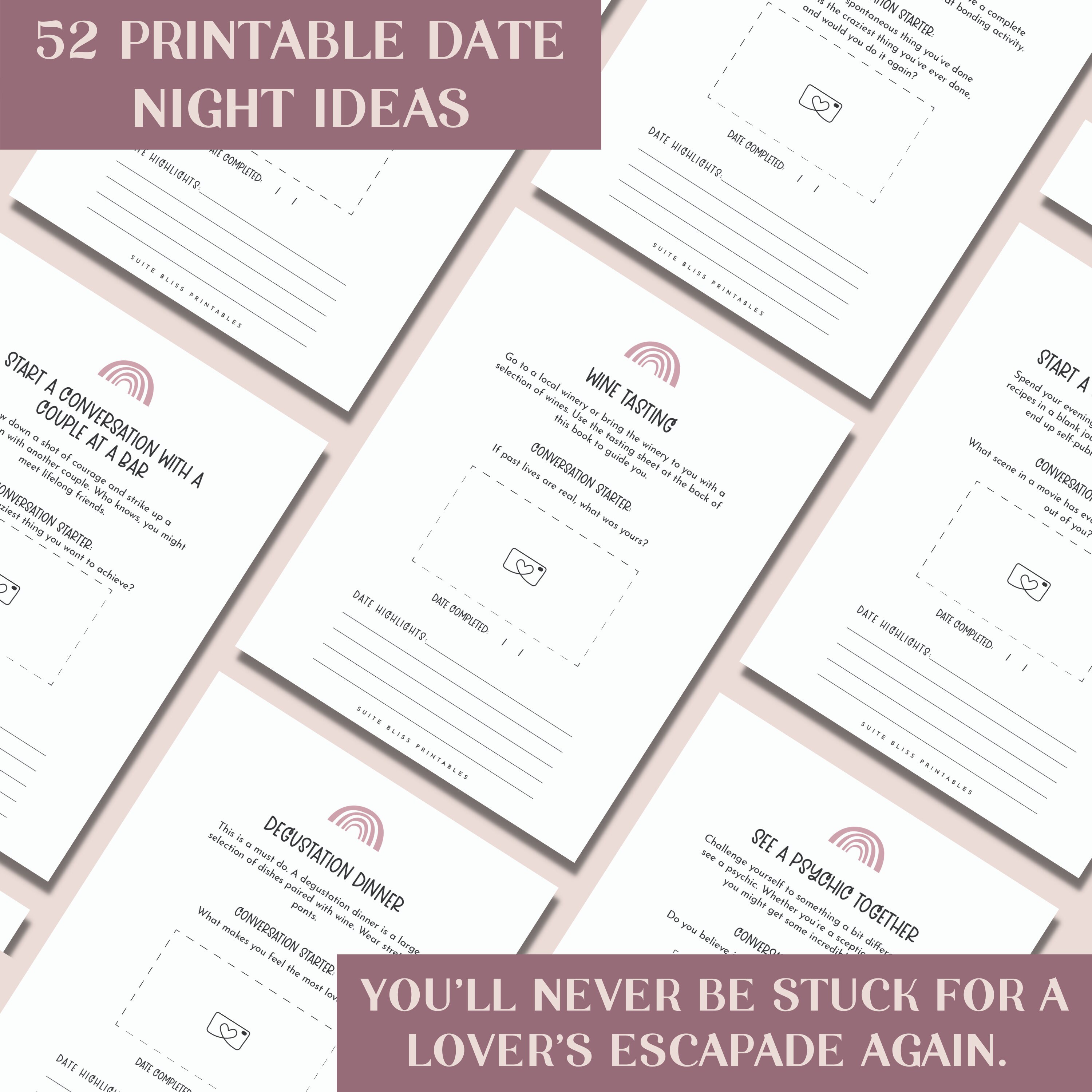 Printable Date Night Ideas Book PART 2 52 Date Ideas for You & Your Boo ...