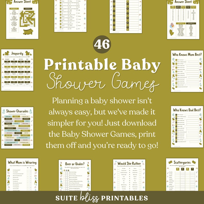 Dinosaur Baby Shower Games Bundle. 46 Printable Couples Baby Shower ...