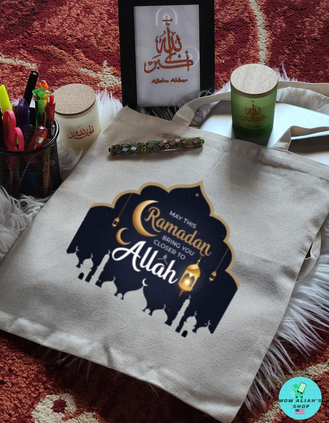 Ramadan Wishes Tote Bag, Islamic Holiday Gift, Reusable Shoulder Bag ...