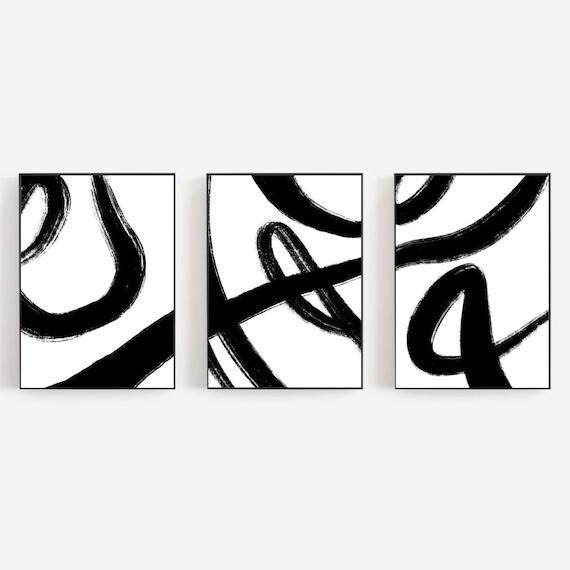 Instant Download Set of 3 Abstract B&W Line Art Prints Aesthetic Wall ...