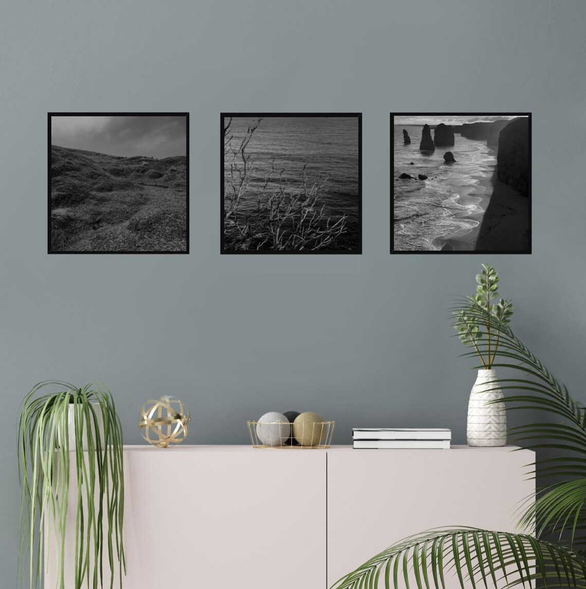 Square Photo Prints Black and White Nature Photography, 3 Piece Wall ...