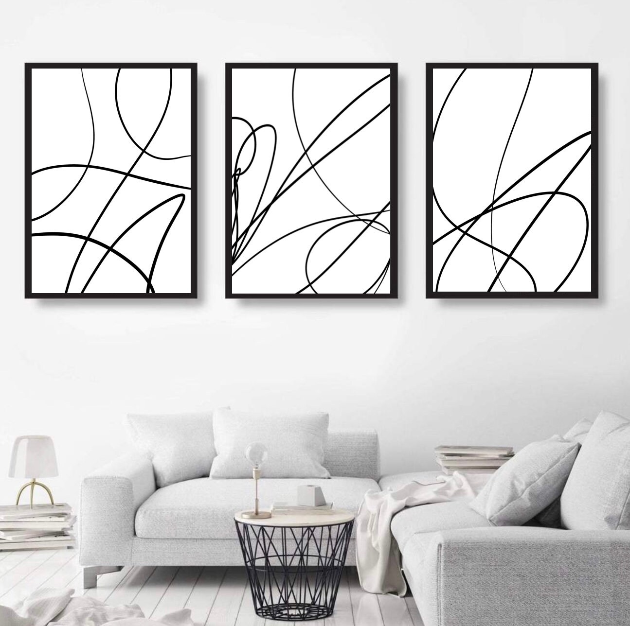Instant Download Set of 3 Abstract B&W Line Art Prints, Minimalist ...