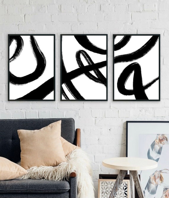 Instant Download Set of 3 Abstract B&W Line Art Prints Aesthetic Wall ...